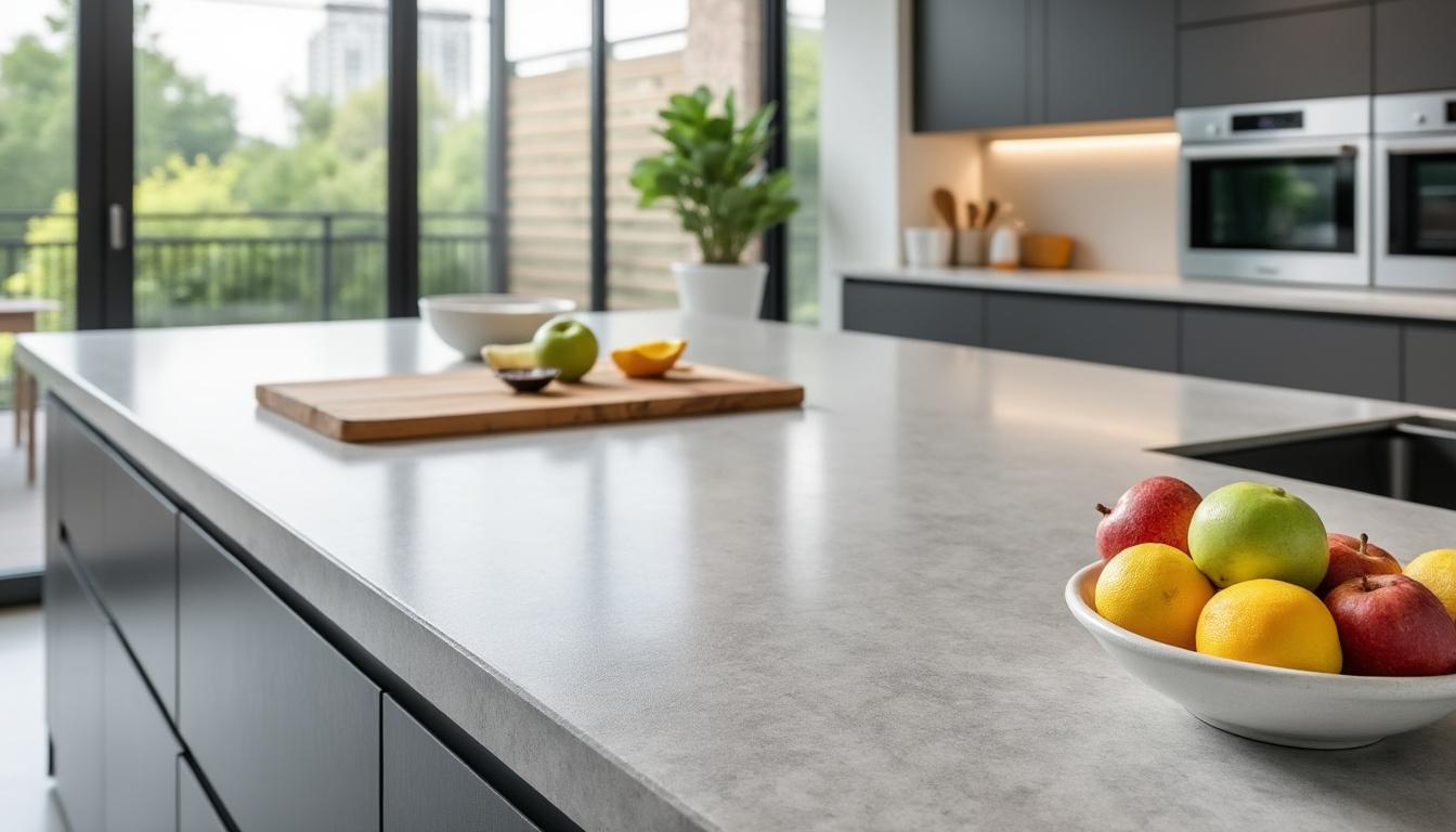 Plan de travail effet béton ciré : inspirations et projets tendance